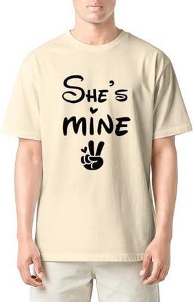 Generic T-shirt d&eacute;t&eacute; &agrave; manches courtes et col rond en coton avec inscription &laquo; Shes Mine Heart &raquo; pour la Saint-Valentin, pour les voyages, jaune clair, 3XL