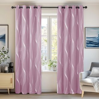 Deconovo Blackout Vorhang, Verdunkelungsgardinen mit Ösen, Blickdichte Vorhänge für Schlafzimmer mit Muster, 138x132 cm(HöhexBreite), Hellpink, 2er Set