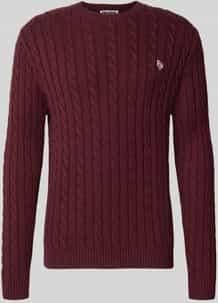 Review Slim Fit Strickpullover aus reiner Baumwolle mit Zopfmuster
