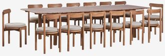 Sklum Set aus rechteckigem Tisch 250-310x105 cm ausziehbar Duala und 14 Gartenst&uuml;hle aus Akazienholz Nualis Akazie Braun