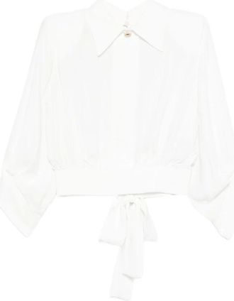 Elisabetta Franchi Femme, Blouses et Chemises, Beige, Taille: 40 FR Blouse en Georgette avec Ceinture &agrave;