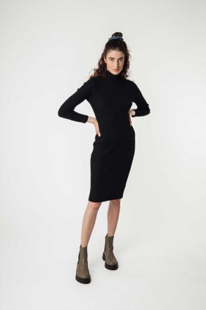 Mela Damen vegan Rippstrickkleid Shivani Schwarz