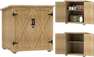 OUTSUNNY Armoire de jardin 2 portes croisillons - &Eacute;tag&egrave;re r&eacute;glable en hauteur - Toit bitum&eacute; en bois de sapin pr&eacute;-huil&eacute; - Dimensions 77,5L x 88l x