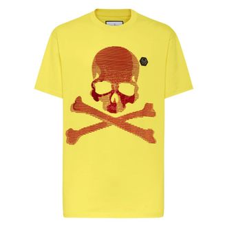Philipp Plein Homme, Tops, Jaune, Taille: 3XL T-shirt Col Rond Skull&Bones