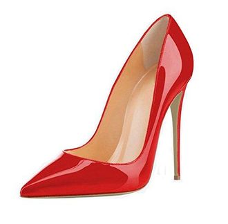 EDEFS Femme Escarpins en Verni Talon Aiguille Haut Chaussures Confortable Stilettos Rouge Taille 38