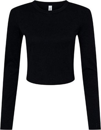 Bella + Canvas Langarmshirt bauchfreies Strecht Damen Shirt / Cropped Shirt f&uuml;r Frauen und M&auml;dchen (1-tlg) Gr. XS bis XXL- Stretch-Passform