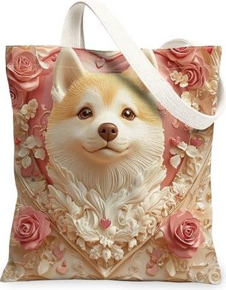 Generic Shiba Inu Sac fourre-tout en toile pour le shopping Motif chien 33 x 38 cm, sac d&eacute;picerie r&eacute;utilisable pour femme, animal domestique, voyage, peinture