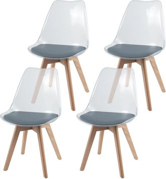 Giantex Esszimmerst&uuml;hle 4er Set, K&uuml;chenst&uuml;hle Transparent mit Massivholz Beinen, Esstisch St&uuml;hle mit Gepolstertem Sitz, Essst&uuml;hle Ergonomisch mit R&uuml;ckenlehne,