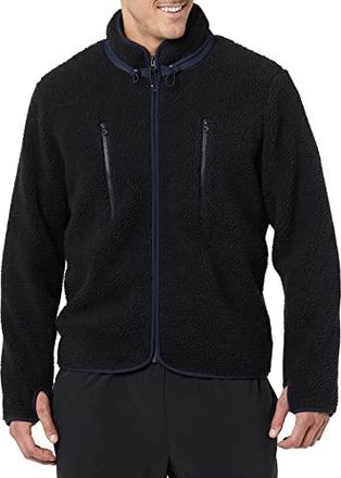 Amazon Essentials Veste À Col Montant Entièrement Zippée en Polaire Teddy avec Poches sur La Poitrine Homme, Noir, XS