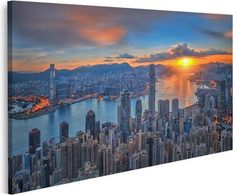 Islandburner Bild auf Leinwand Sonnenaufgang &Uuml;ber Victoria Harbor Von Oben Gesehen Hong Kong Kowloon Bilder Wandbilder Poster