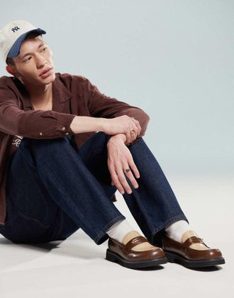 Asos Mocassins à détail métallique doré - Marron/beige