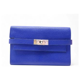 Herm&egrave;s Portemonnaie - HERMES KELLY MEDIUM FALTBARE GELDB&Atilde;-RSE AUS MYSORE - Gr. unisize - in Blau - f&uuml;r Damen