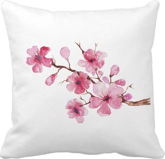 IUBBKI 45 x 45 cm Kissenbezug rosa Blumenzweig Kirschblüte Aquarell Malerei Baum Kissenbezug Zuhause Dekorativer quadratischer Kissenbezug Kissenbezug