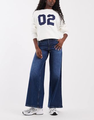 Lee jean pliss&eacute; coupe large d&eacute;lavage moyen-Bleu