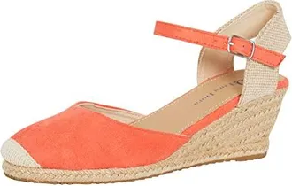 Lora Dora Sandales compensées en toile de jute pour femmes avec semelle à mémoire de forme, talons mi-hauts, espadrilles à la mode avec bride à la cheville pour