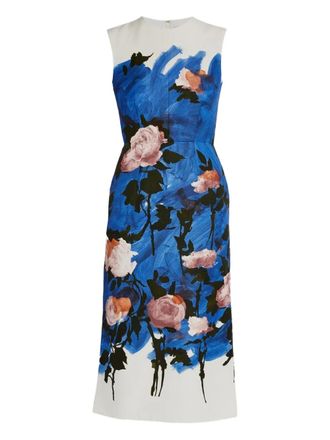 Erdem robe longue à fleurs - Bleu
