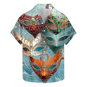 Generic Costumes de carnaval pour homme &agrave; manches courtes - Chemise de Mardi Gras boutonn&eacute;e - Grande taille - Chemise de golf ample hawa&iuml;enne - T-shirt imprim