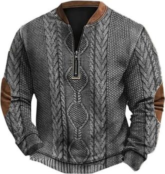 Generic Pull à col rond pour homme - Style décontracté - Imprimé 3D - Fermeture éclair - Manches longues - Sweat-shirt dhiver, gris, XXL