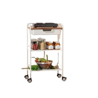 Generic Küchenwagen, rollender Allzweckwagen aus Metall mit Tischplatte. Moderner Küchenwagen auf Rädern, vielseitig für den Einsatz zu Hause und im Büro