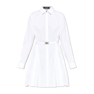 Versace Hemdblusenkleid aus Baumwoll-Popeline mit Spitze - - Dresses - Damen - Wei&szlig; - 2XS