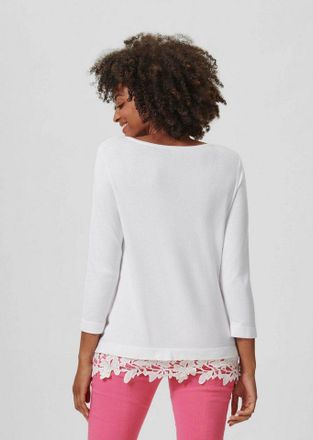 Madeleine Strickpullover Schmaler Pullover mit Spitzensaum Uni-Design mit klassischem Rundhalsausschnitt