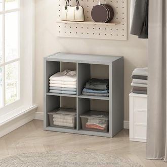 Furinno Cubic Étagère de Rangement Polyvalente Ouverte pour Vêtements et Placard, 4 Cubes, Gris Clair