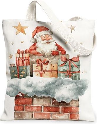 Generic Sacs fourre-tout en toile de No&euml;l, motif P&egrave;re No&euml;l festif, sacs de courses r&eacute;utilisables, sacs de courses fantaisie, l&eacute;gers et lavables en toile pour 