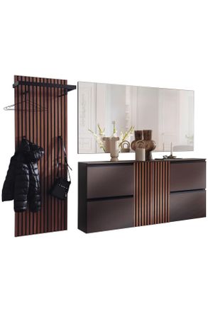 Moderano Garderobe, Braun, Nussbaum, Holz, Holzwerkstoff, 3-teilig, Kernnussbaum, furniert, 250x200x30 cm, Garderobe, Garderoben-Sets & Serien, Garderoben-Sets