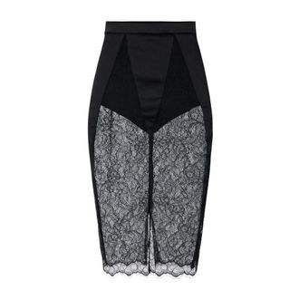 Elisabetta Franchi Bleistiftrock in Midi-L&auml;nge mit Satin-Finish und Spitzeneins&auml;tzen - - Skirts - Damen - Schwarzk - S
