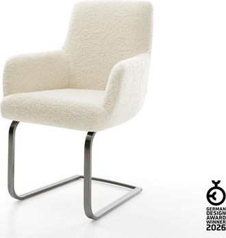 DELIFE Freischwinger Heira-Flex mit Armlehnen Teddystoff Beige Freischwinger flach Graphit Taschenfederkern, Esszimmerst&uuml;hle