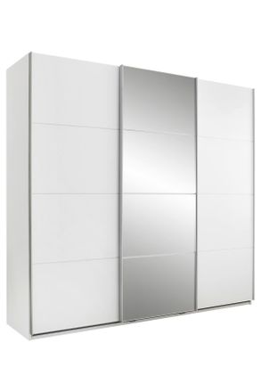 Boxxx Schwebet&uuml;renschrank, Wei&szlig;, Holzwerkstoff, 5 F&auml;cher, 215x204x60 cm, Schrankfront mit Spiegel, Schlafzimmer, Kleiderschr&auml;nke, Schwebet&uuml;renschr&auml;nke