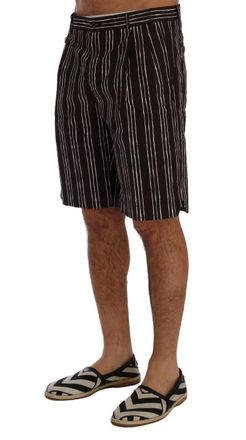 Dolce & Gabbana Mens Bordeaux White Striped Hemp Casual Shorts Cotton