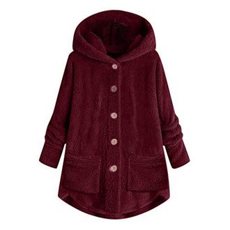Generic Vestes pour femmes 2026 Veste manteau femme taille plus hiver laine capuche ample cardigan boutonn&eacute;, bordeaux, 5XL
