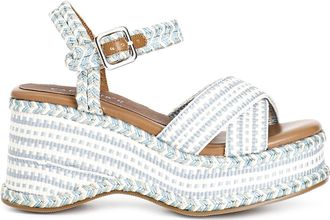 Caf&egrave;noir Stoff-Keilsandalen, F&uuml;r Frauen, Farbe Blau, Gr&ouml;&szlig;e 40