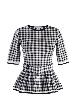 Oscar De La Renta Oscar De La Renta Monochrome Houndstooth Belted Peplum Top Size XS