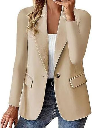 Generico Manteau Blazer pour femme avec coupe r&eacute;guli&egrave;re, poche unie, design &agrave; un bouton, pour le printemps et lautomne, beige, XXL grande taille