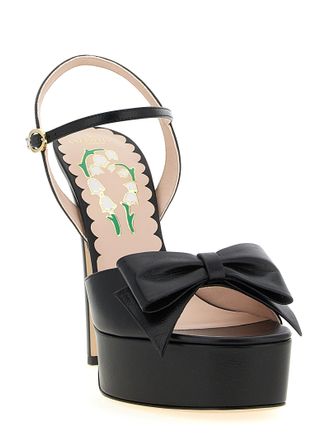 Valentino Garavani Womens Bow-Embellished Platform Leather Heels Black Calfskin