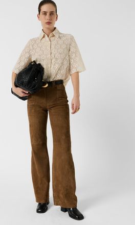 Gerard Darel Pantalon flare en cuir velours - ANNA - Paille
