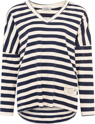 Zwillingsherz T-Shirt Streifen & Jersey Streifenmuster, V-Neck, offene Kanten f&uuml;r Used Look