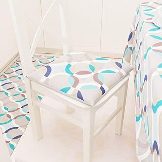 Petti Artigiani Italiani Kissen für Küchenstühle 4-Punkte-Set mit 6 Stück, Stuhlkissen aus Baumwolle mit Bändern 40 x 40 cm - 6er-Set Design Kreis Blau 100% Made in Italy