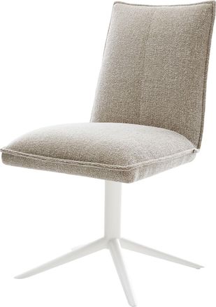 DELIFE Esszimmerstuhl Lelio-Flex Fu&szlig;kreuz Wei&szlig; Webstoff Soft Beige 360&deg; drehbar Wippfunktion Taschenfederkern