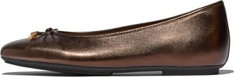 FitFlop Damen Delicato Bow Soft Metallic-Leather Ballet Flats Ballerinas, Metallisches Schokoladenbraun, 36 EU Schmal