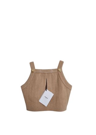 Balmain Camel Stretch-Knit Square Neck Crop Top Size M