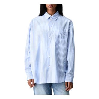 Sporty & Rich Signature Logo Shirt - - Blouses & Shirts - Damen - Blau - L