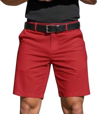 Generic Short de golf pour homme avec devant plat et entrejambe de 17,8 cm, short chino léger à séchage rapide avec poches pour le travail décontracté, Rouge,