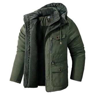 Generic Manteau coupe-vent coupe-vent en polaire doubl&eacute;e Sherpa pour homme - Manteau dhiver &agrave; capuche - Parka chaude doubl&eacute;e en polaire, Vert, XXL