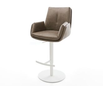 DELIFE Barstuhl Clea-Flex Mikrofaser Taupe Vintage Drehfu&szlig; h&ouml;henverstellbar Metall Wei&szlig;, Barst&uuml;hle