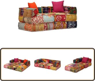 vidaXL Vidaxl - 2-Sitzer Modularer Pouf Patchwork Stoff - Sofa - Couchtisch - Wohnraumgestaltung - Lounge M&ouml;bel - Gem&uuml;tlich