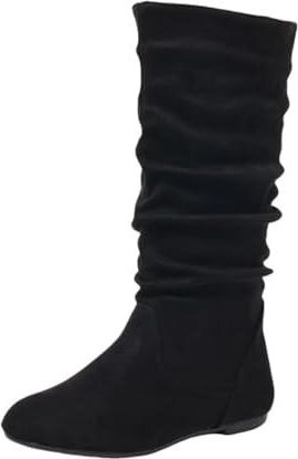 Generic Bottes souples pour femme - En daim doux - Talon bas - Confortables - Fermeture &eacute;clair lat&eacute;rale - Antid&eacute;rapantes autour des orteils - Bottes plates mi