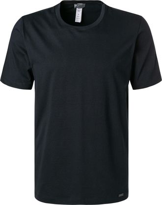 Hanro Herren Short Sleeve schwarz Jersey-Baumwolle unifarben